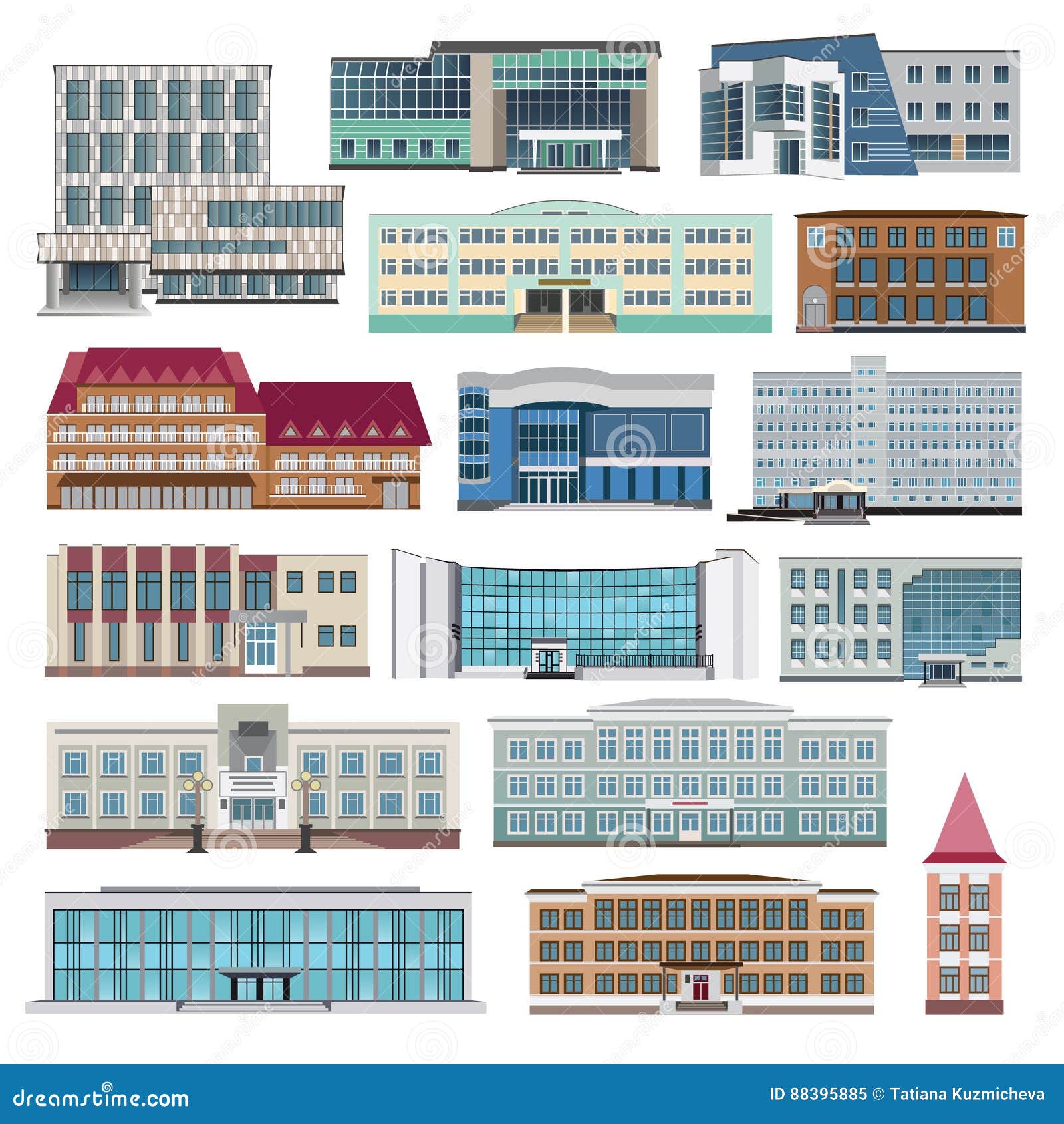 Set with Modern Houses, Cottage and Building Flat. Vector Stock Vector ...