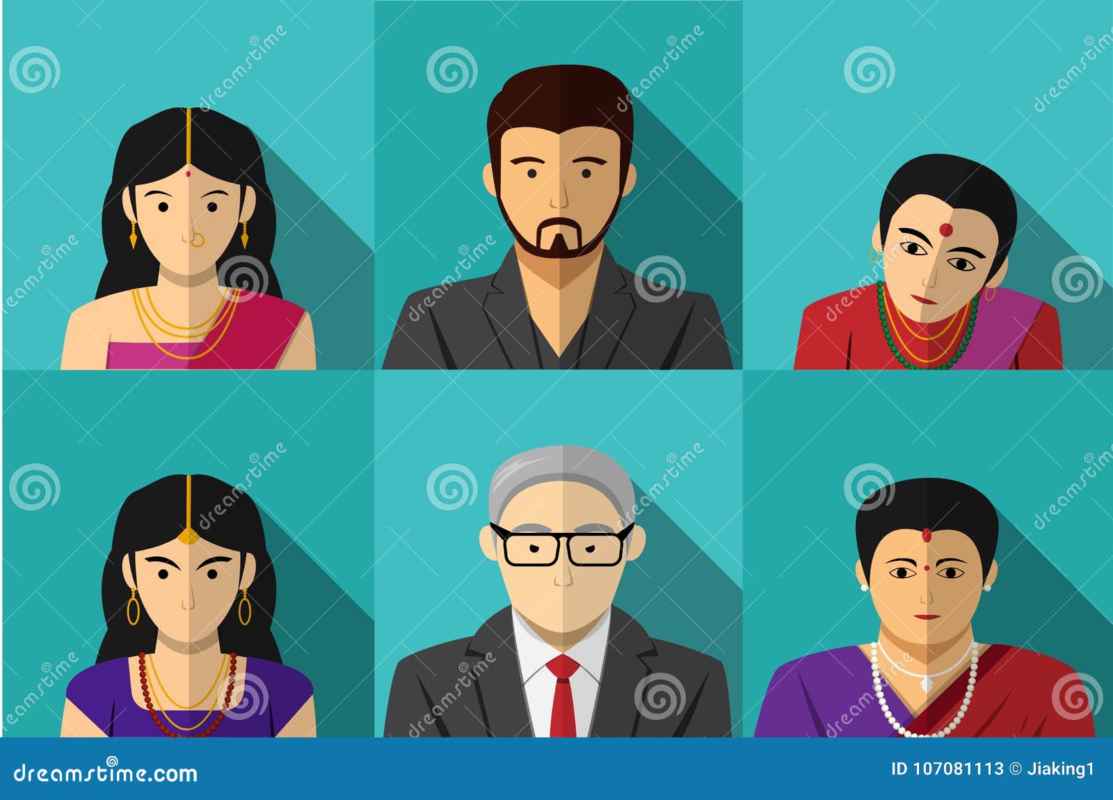Set of Modern Indian People in Vector Portait Stock Vector ...