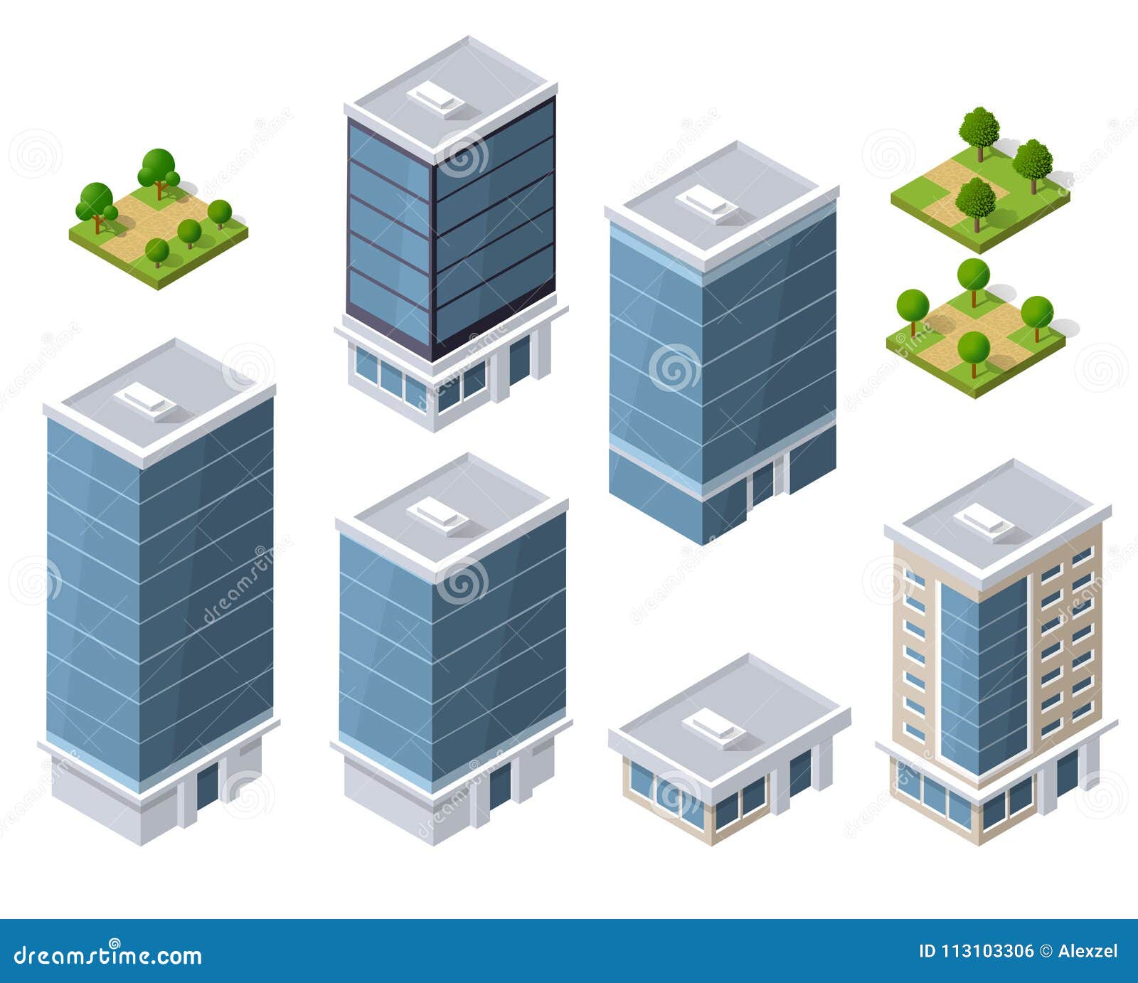Set of Modern Isometric Buildings Stock Vector - Illustration of block ...