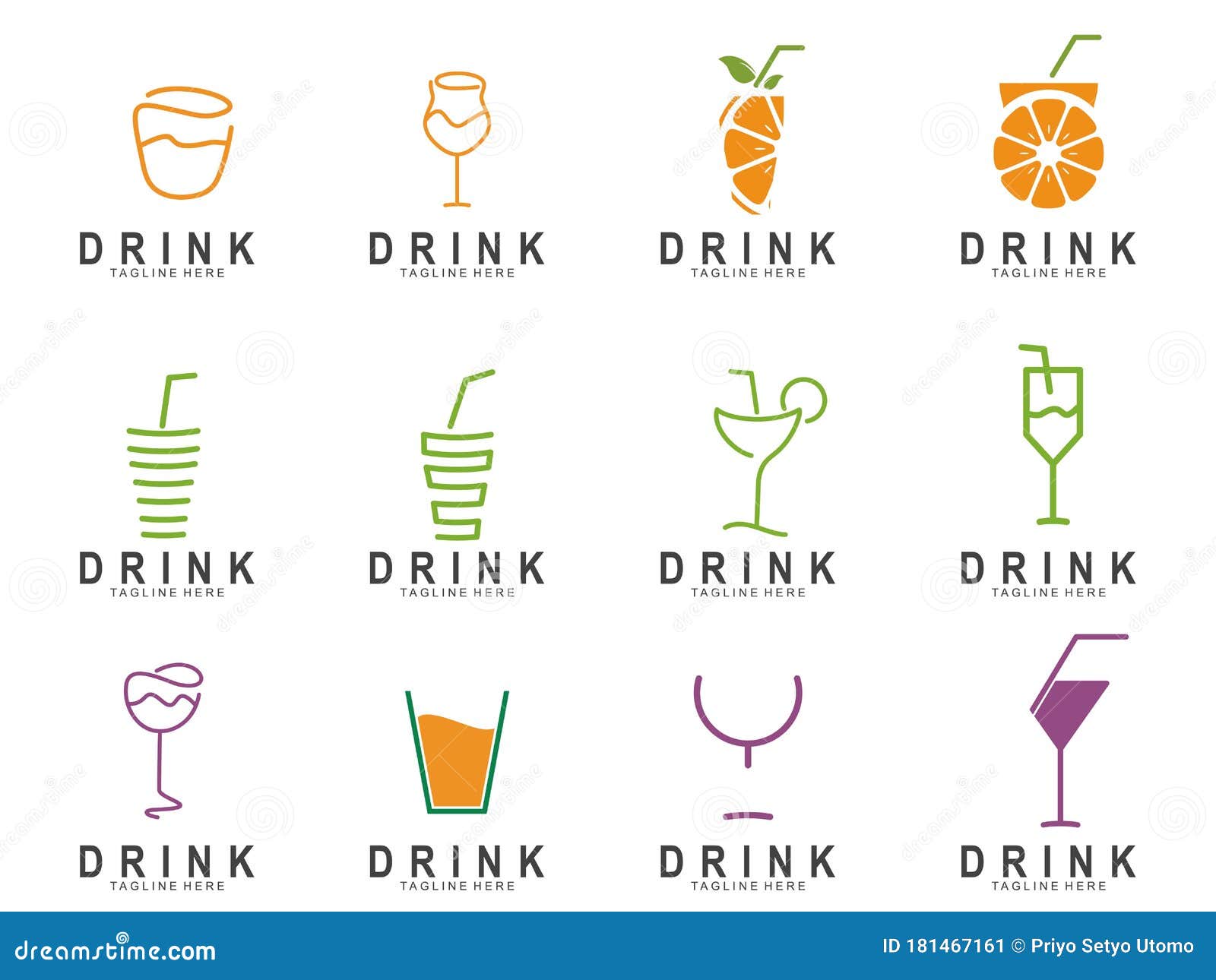 Set of Modern Juice Logo Design Stock Illustration - Illustration of ...