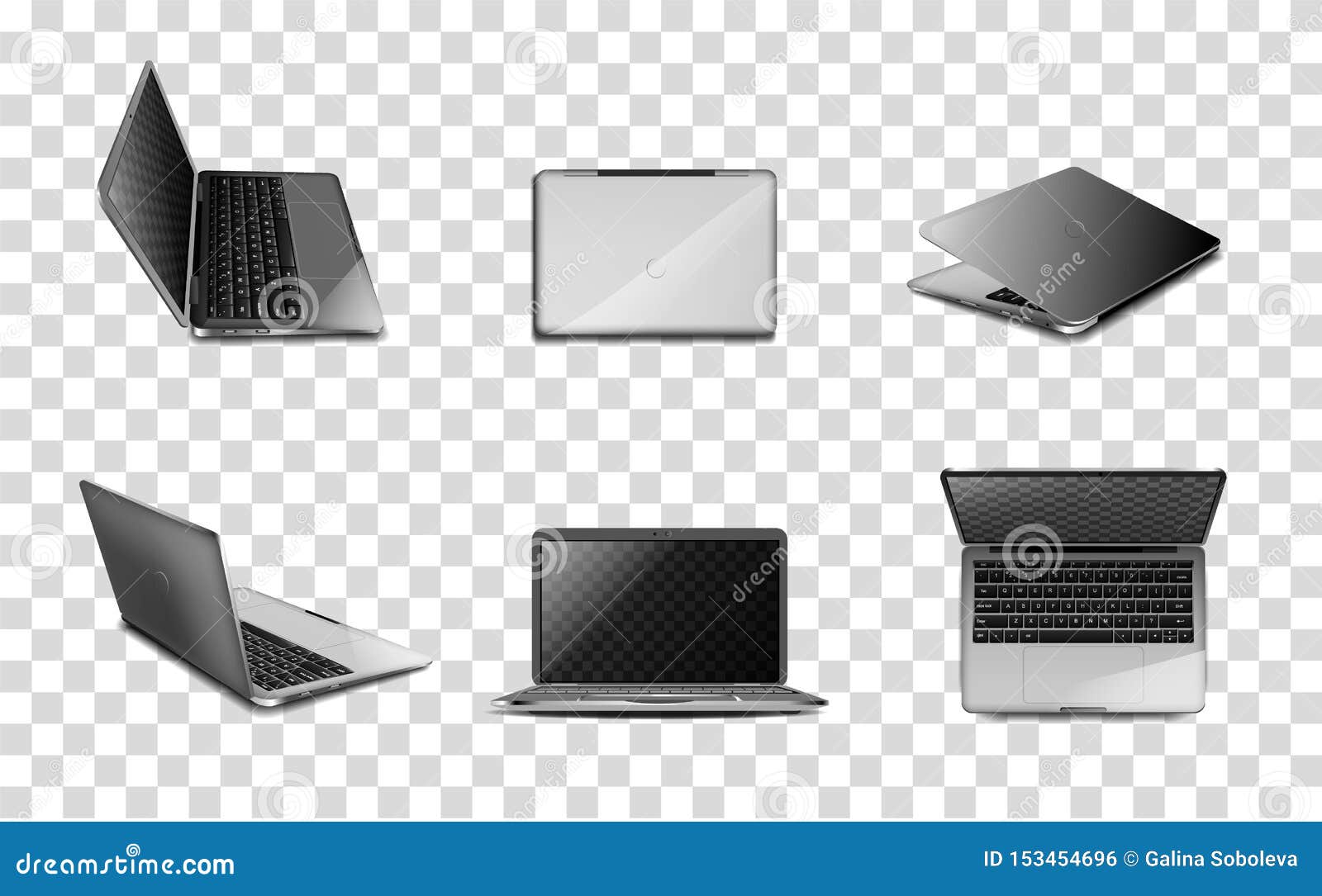 Set of Modern Laptops. Realistic Mock-up in Different Angles on a ...