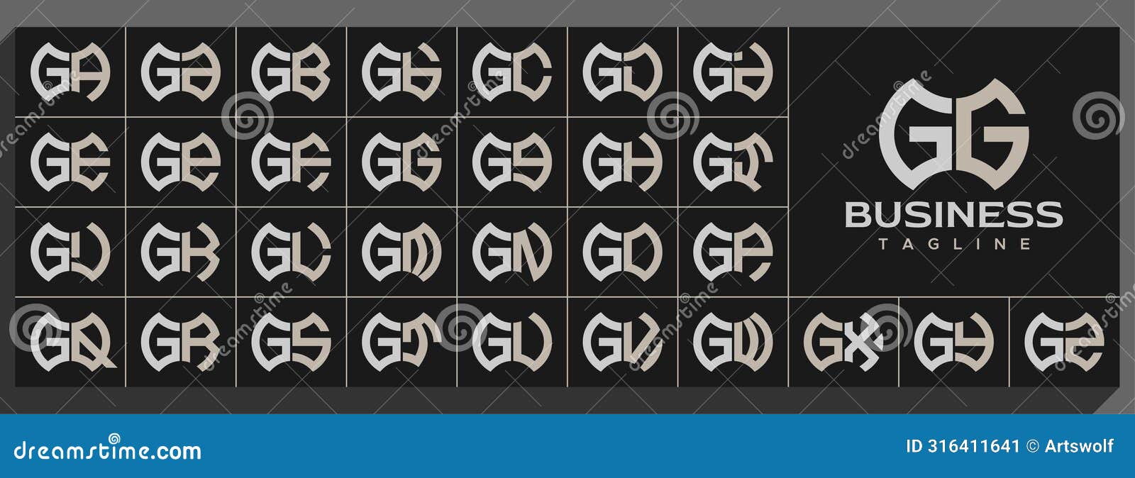 Set of Modern Line Abstract Letter G GG Logo Design Stock Vector ...