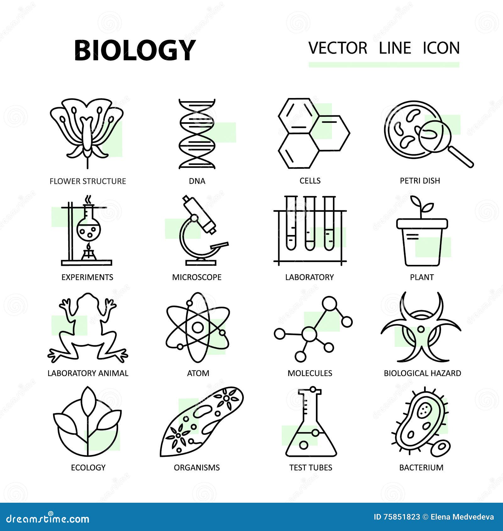 Set of Modern Linear Icons with Biology Elements. Stock Vector ...