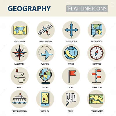 Set of Modern Linear Icons with Geography Elements. Stock Vector ...