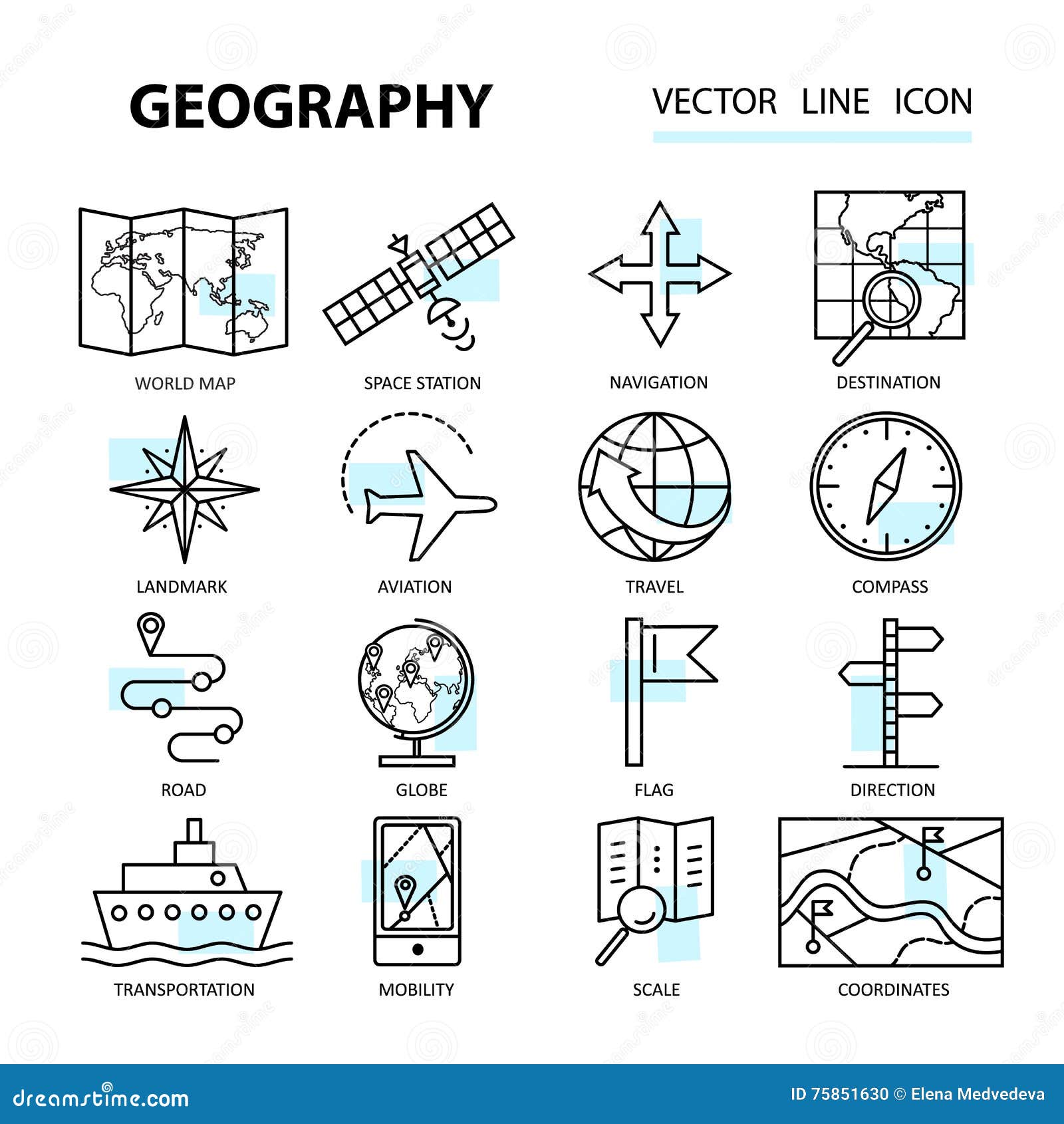 Set of Modern Linear Icons with Geography Elements. Stock Vector ...