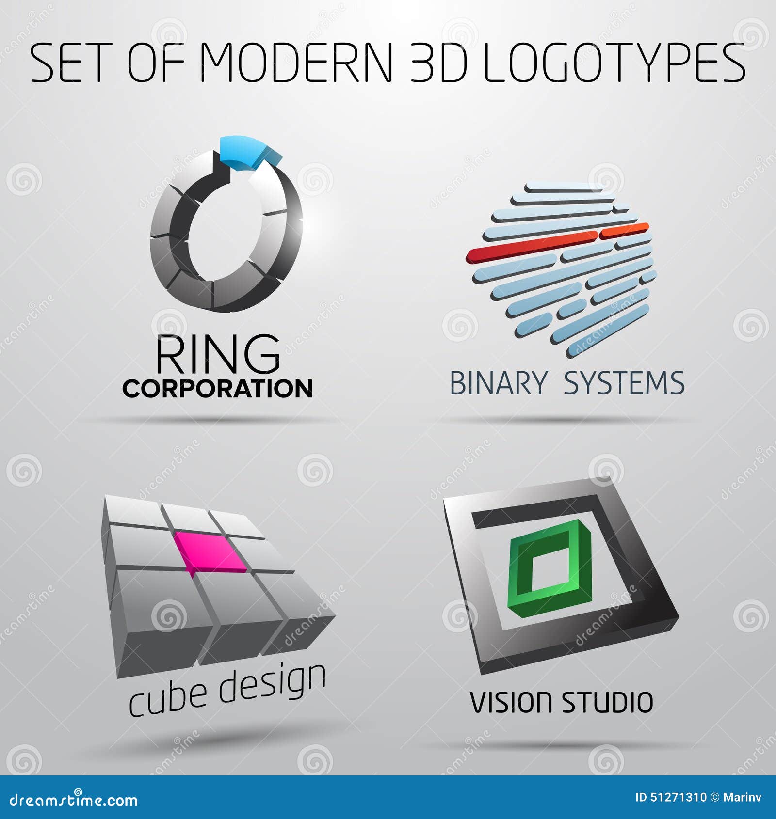 Set of Modern Logotypes in 3D Stock Vector - Illustration of corporate ...