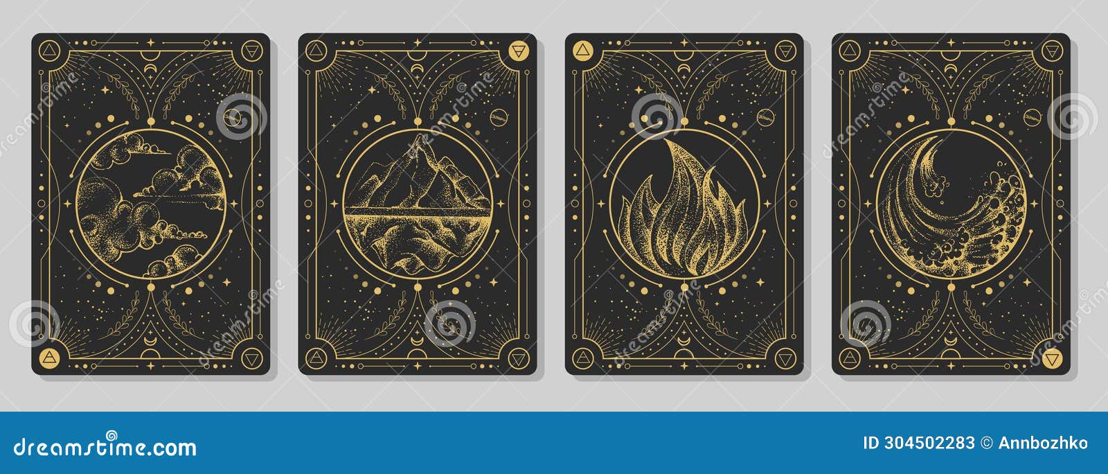 Set of Modern Magic Witchcraft Cards with Solar System and Four ...