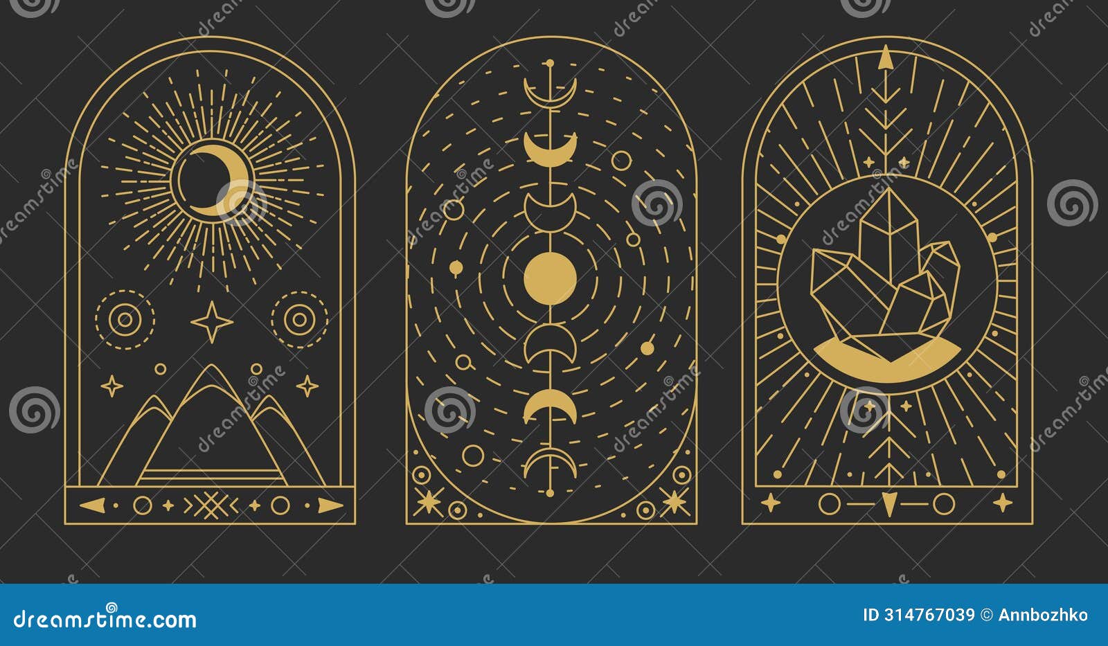 Set of Modern Magic Witchcraft Cards with Sun and Moon. Line Art Occult ...