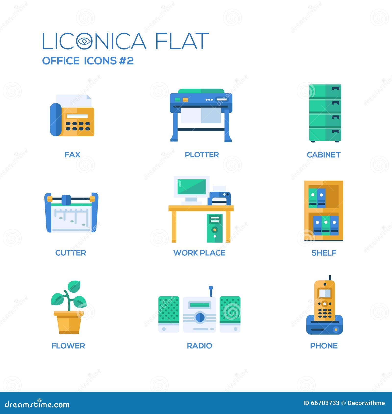 Set of Modern Office Flat Design Icons and Pictograms Stock Vector ...