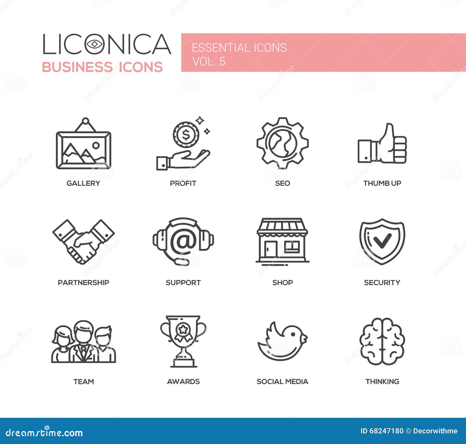 Set of Modern Office Line Flat Design Icons and Pictograms Stock Vector ...