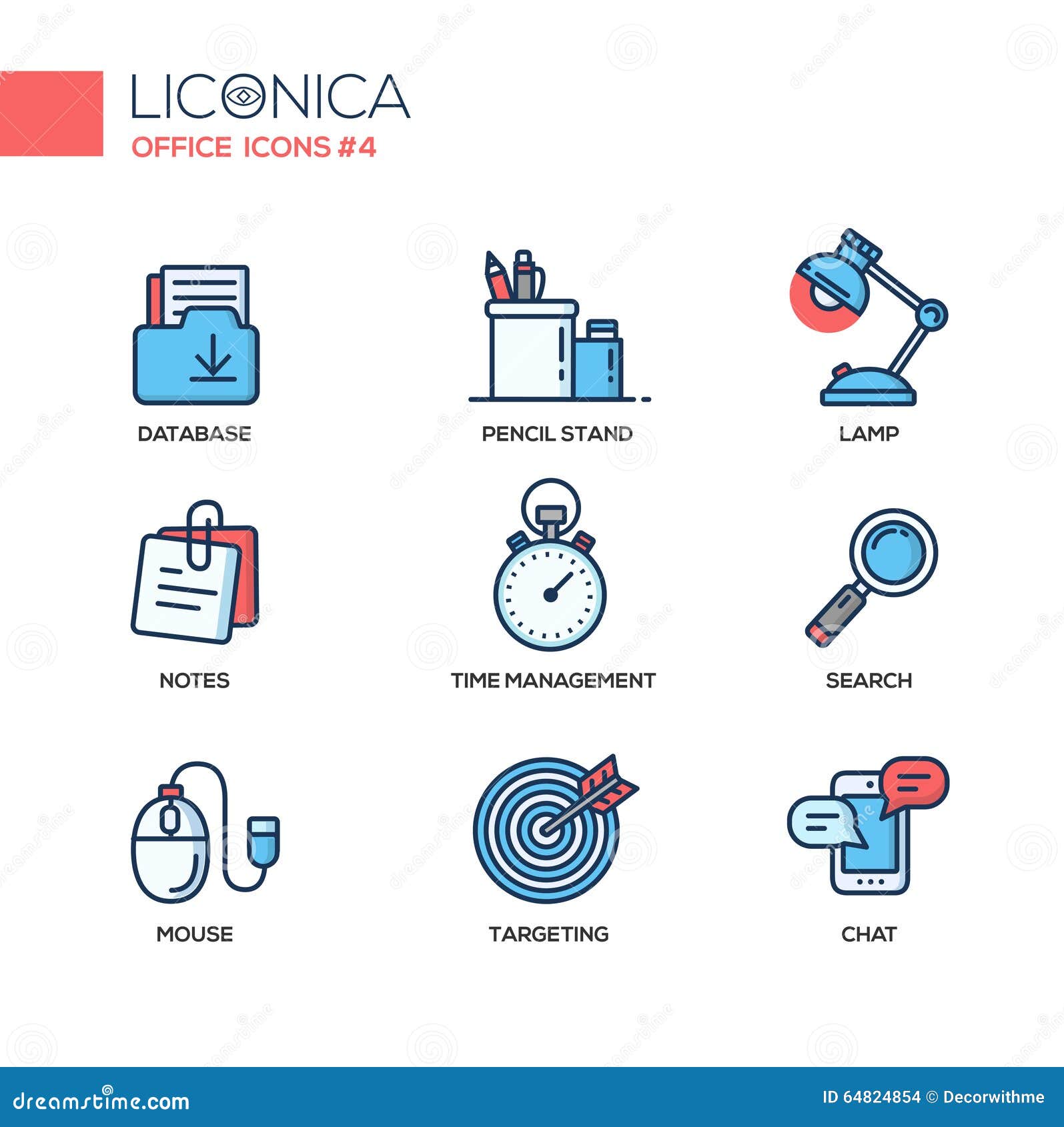 Set of Modern Office Line Flat Design Icons and Pictograms. Stock ...