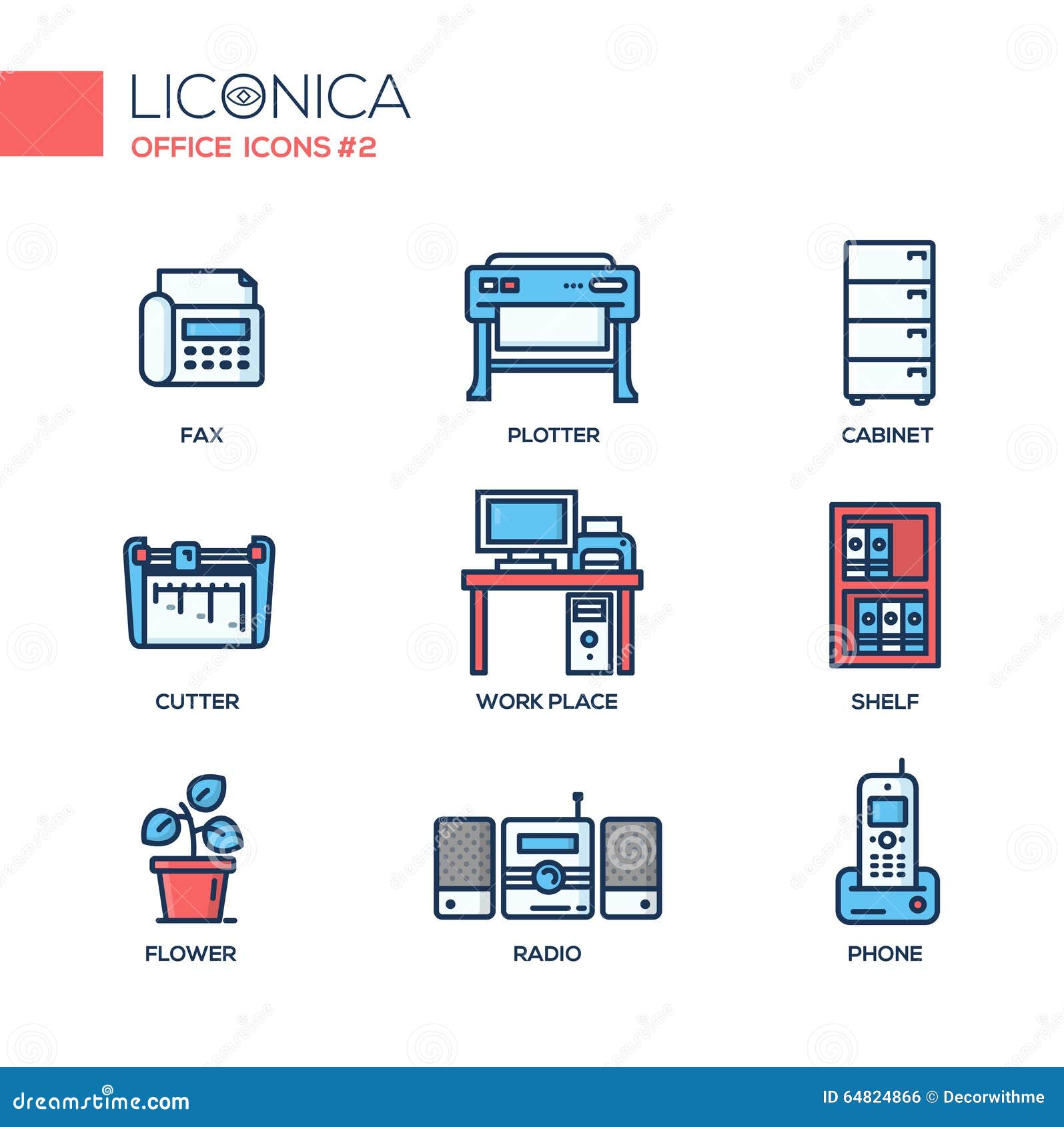 Set of Modern Office Line Flat Design Icons and Pictograms. Stock ...