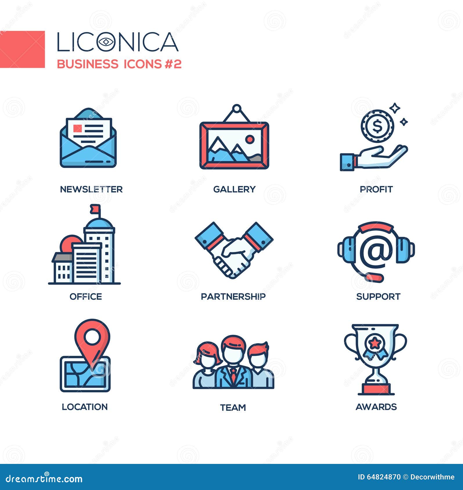 Set of Modern Office Line Flat Design Icons and Pictograms. Stock ...