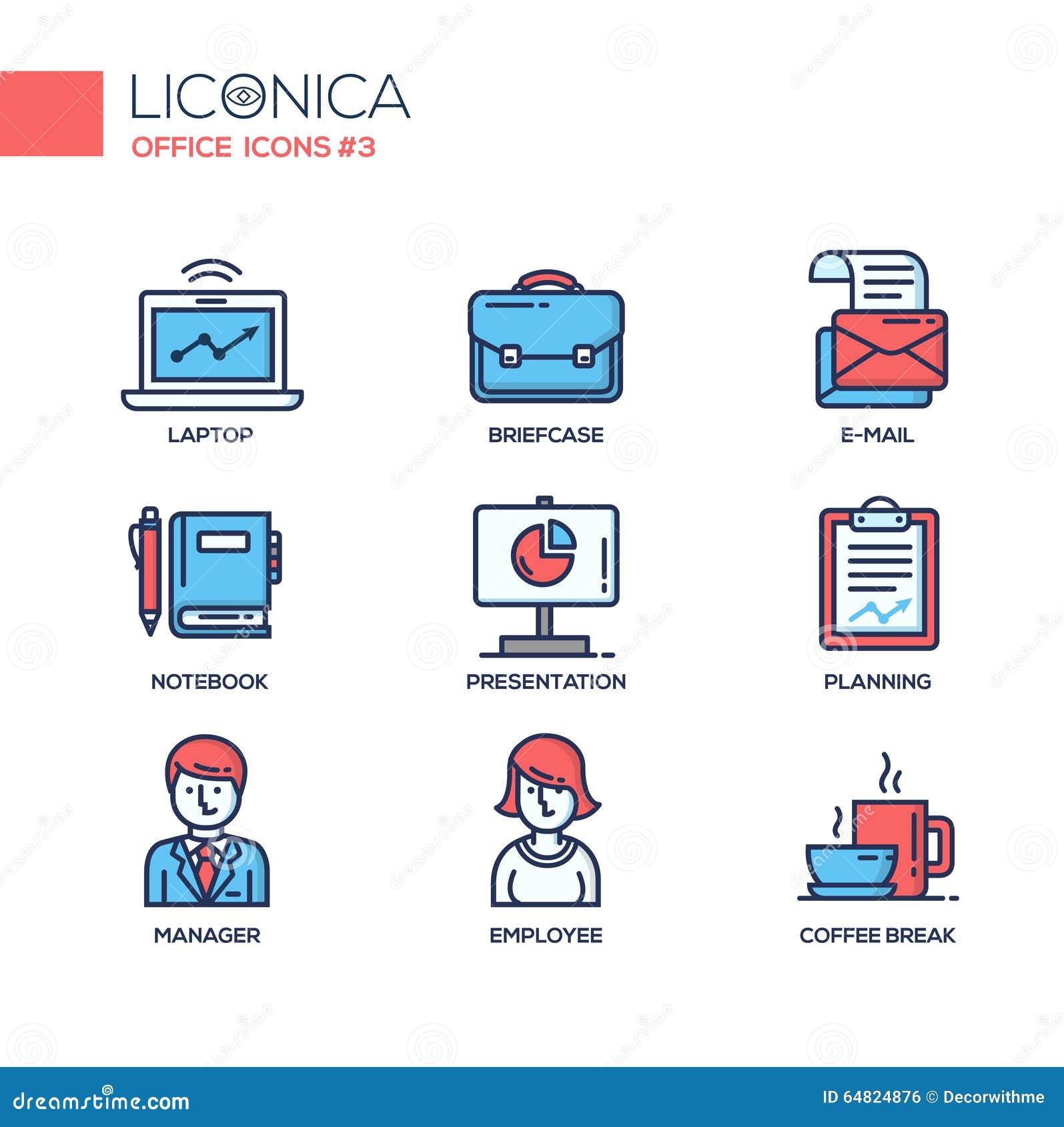 Set of Modern Office Line Flat Design Icons and Pictograms Stock Vector ...