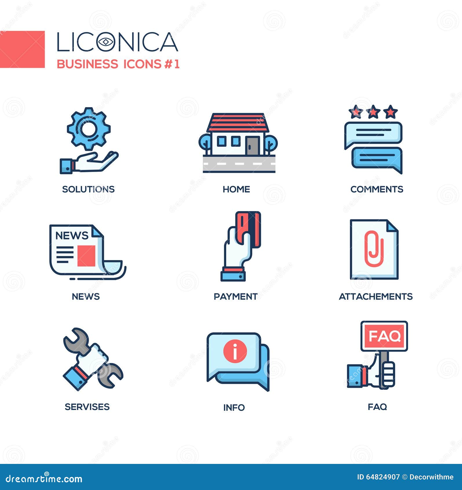 Set of Modern Office Line Flat Design Icons and Pictograms. Stock ...