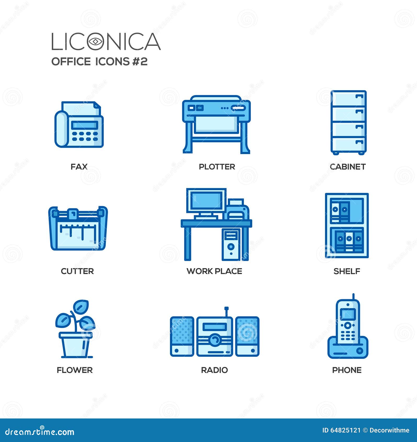 Set of Modern Office Line Flat Design Icons and Pictograms Stock Vector ...