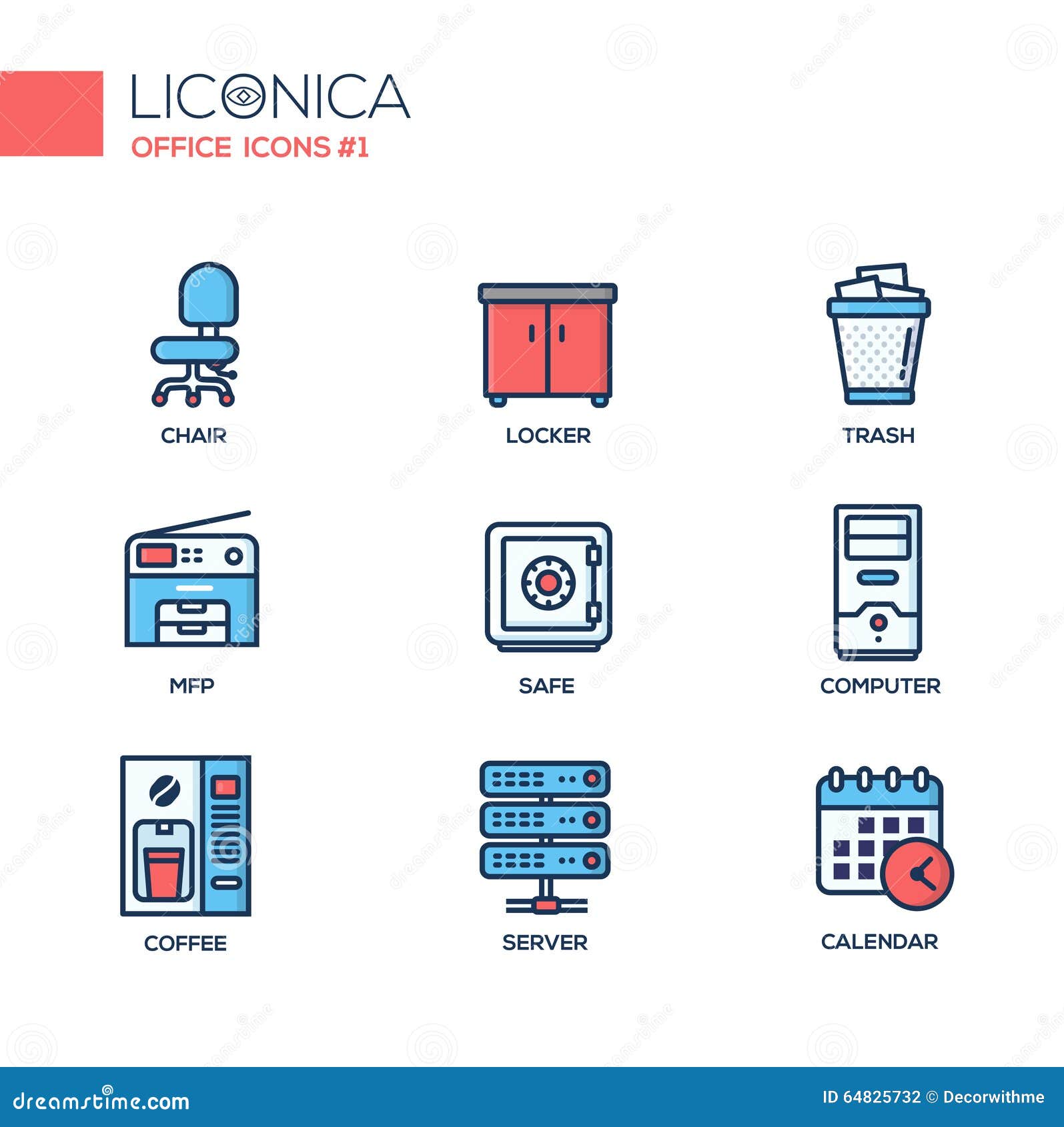 Set of Modern Office Line Flat Design Icons and Pictograms. Stock ...