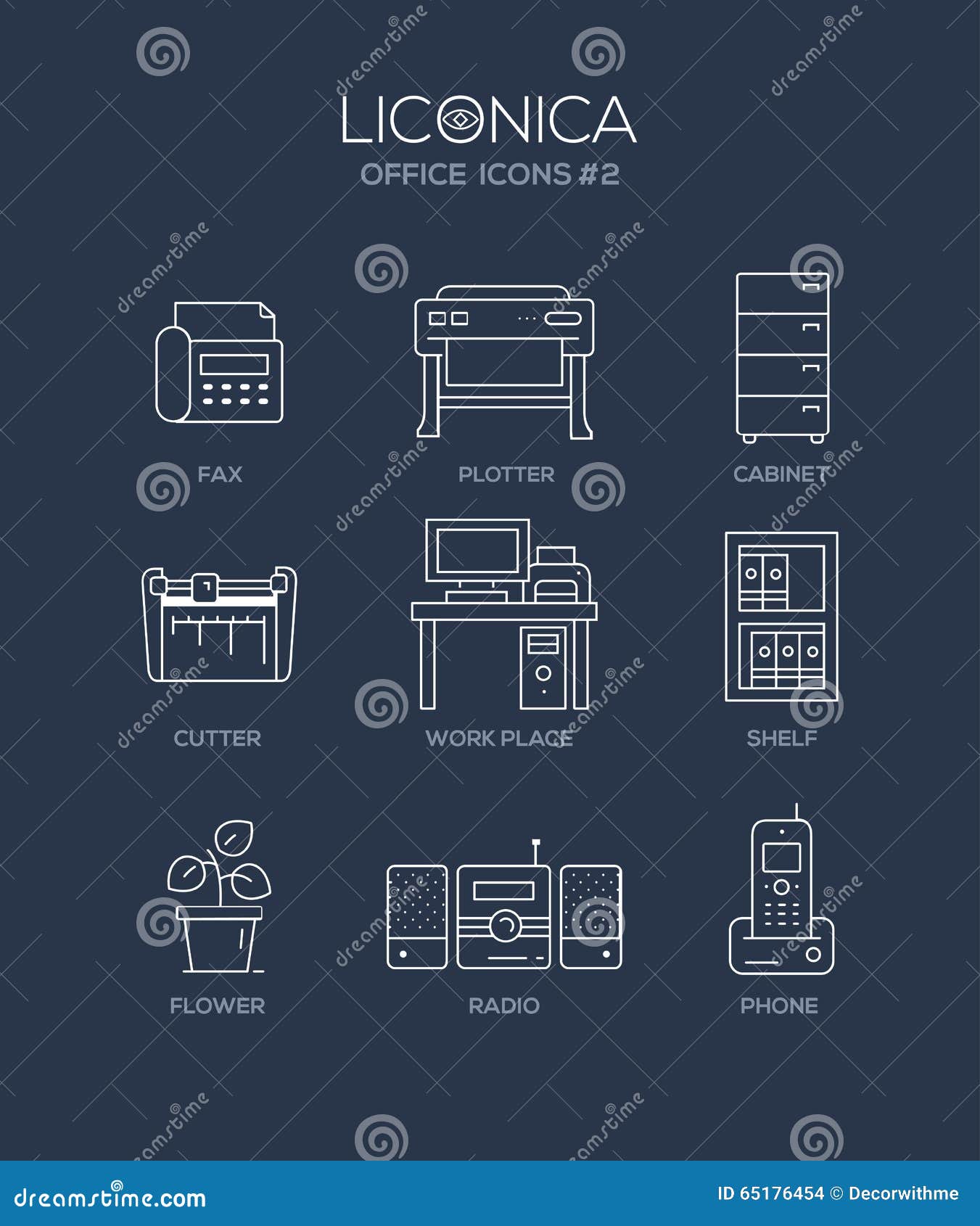 Set of Modern Office Line Flat Design Icons and Pictograms. Stock ...