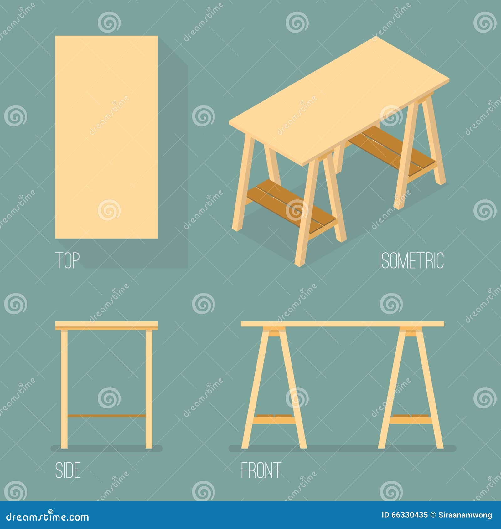 Set of Modern Office Table Isometric Drawing Stock Vector ...