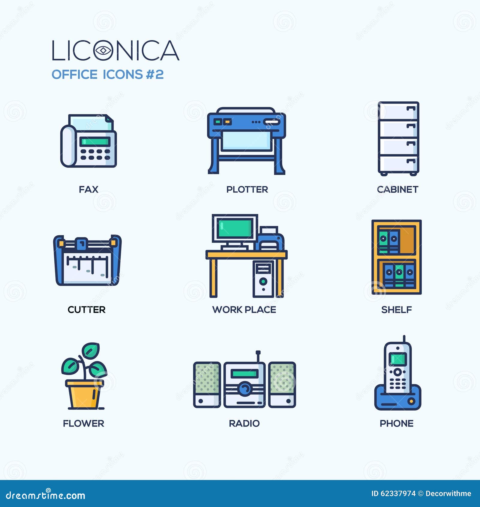 Set of Modern Office Thin Line Flat Design Icons Stock Vector ...