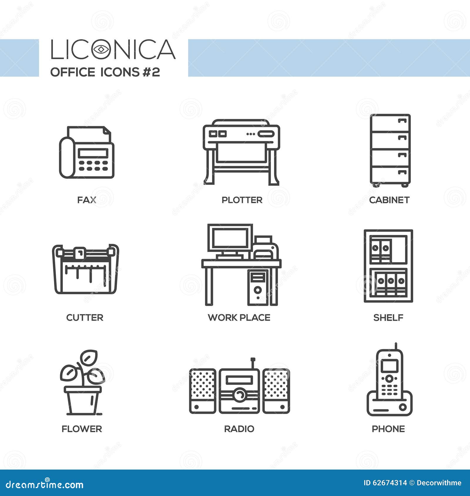 Set of Modern Office Thin Line Flat Design Icons Stock Vector ...