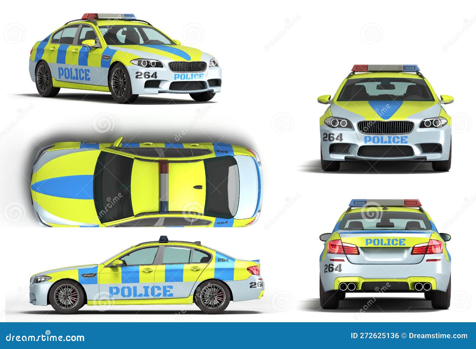 Modern Police Car Top View 3d Render On Blue Background Stock Image ...