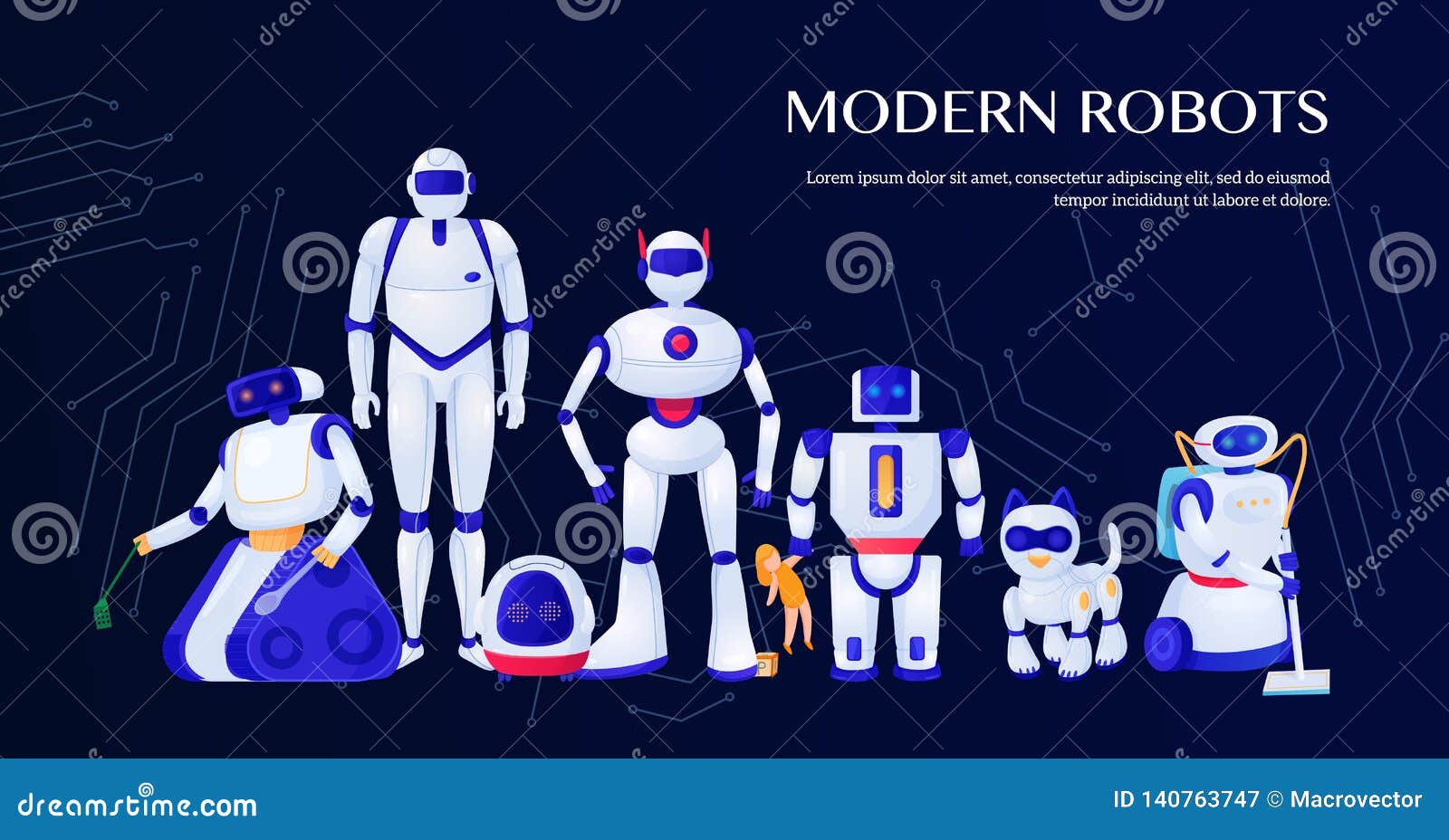 Modern Robots Illustration Cartoon Vector | CartoonDealer.com #140763747