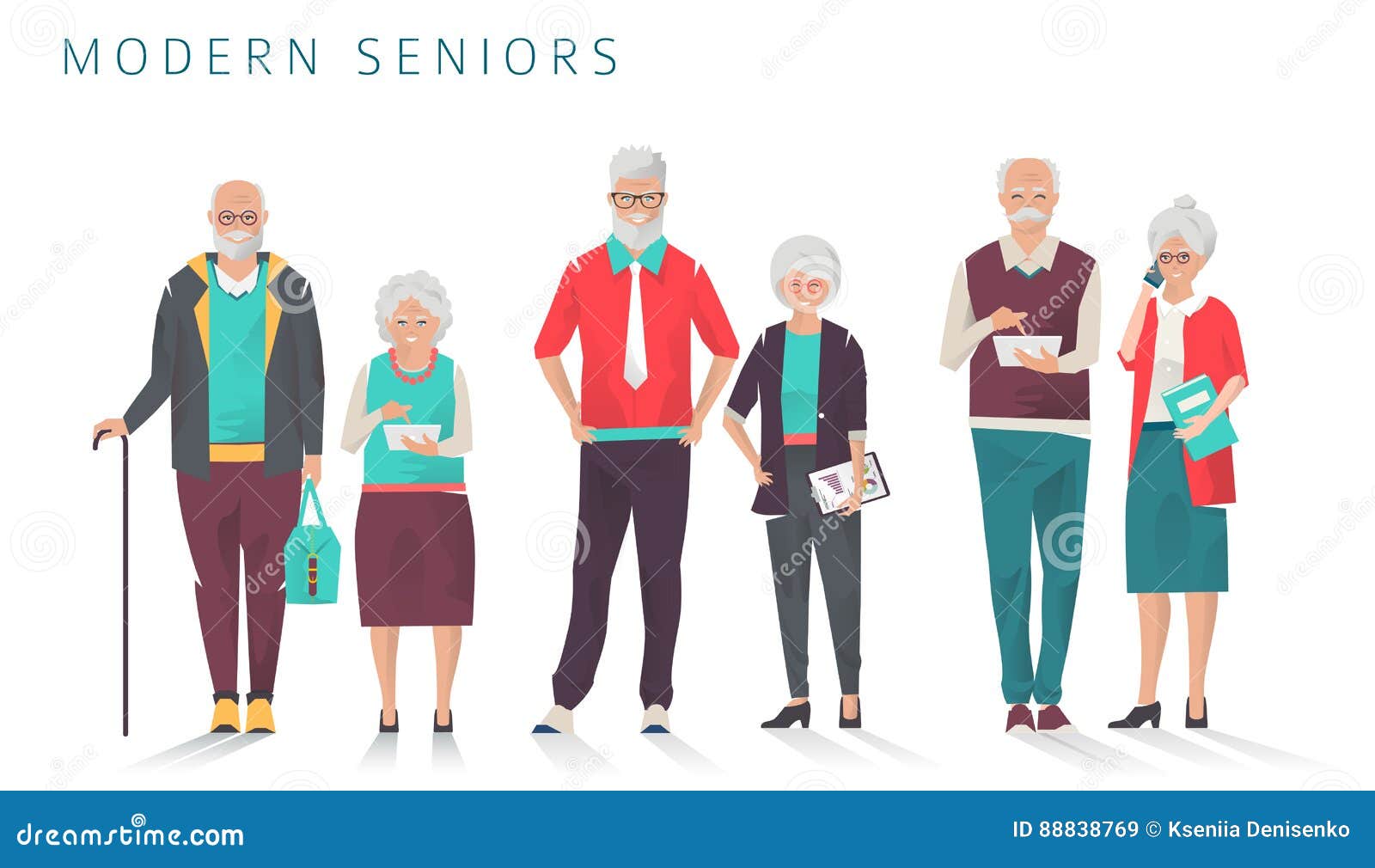Set of Modern Senior Business People with Different Gadgets. Stock ...