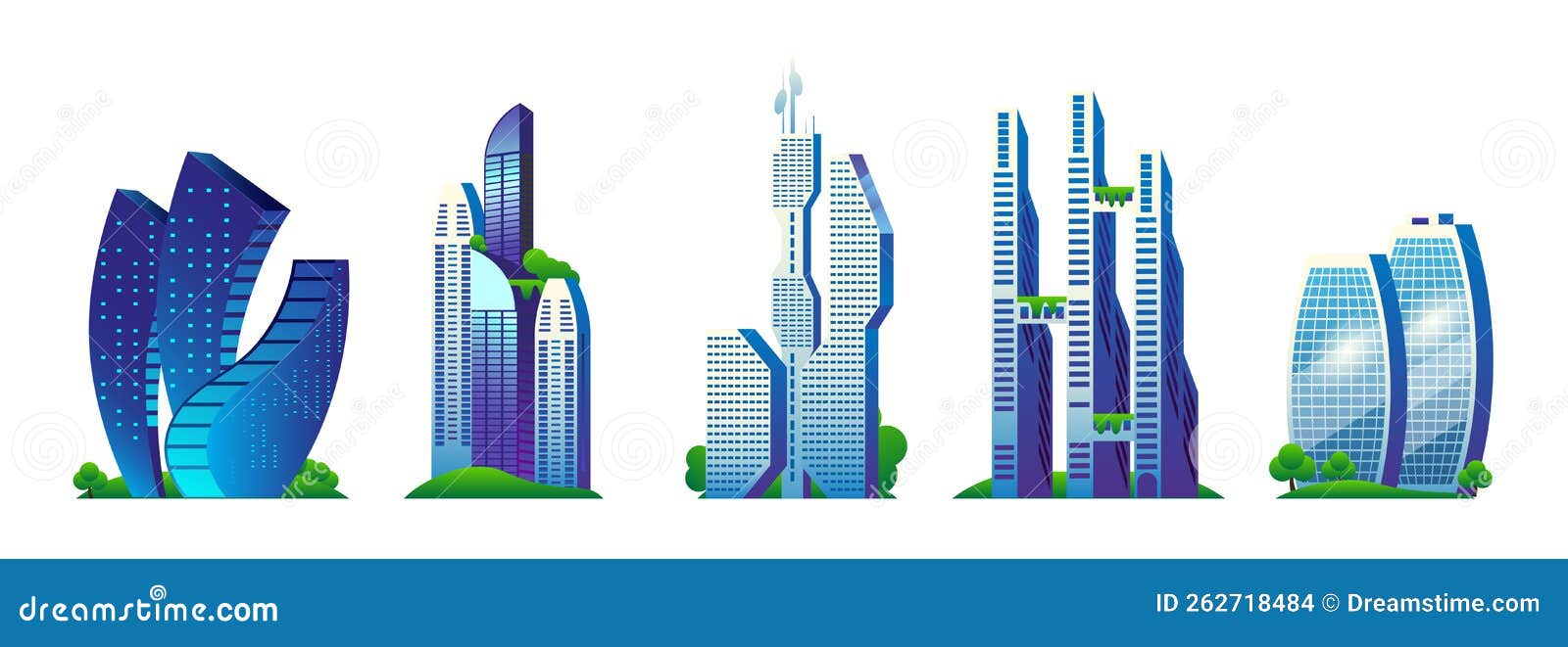 A Set of Modern Skyscrapers in Different Architectural Styles. Stock ...