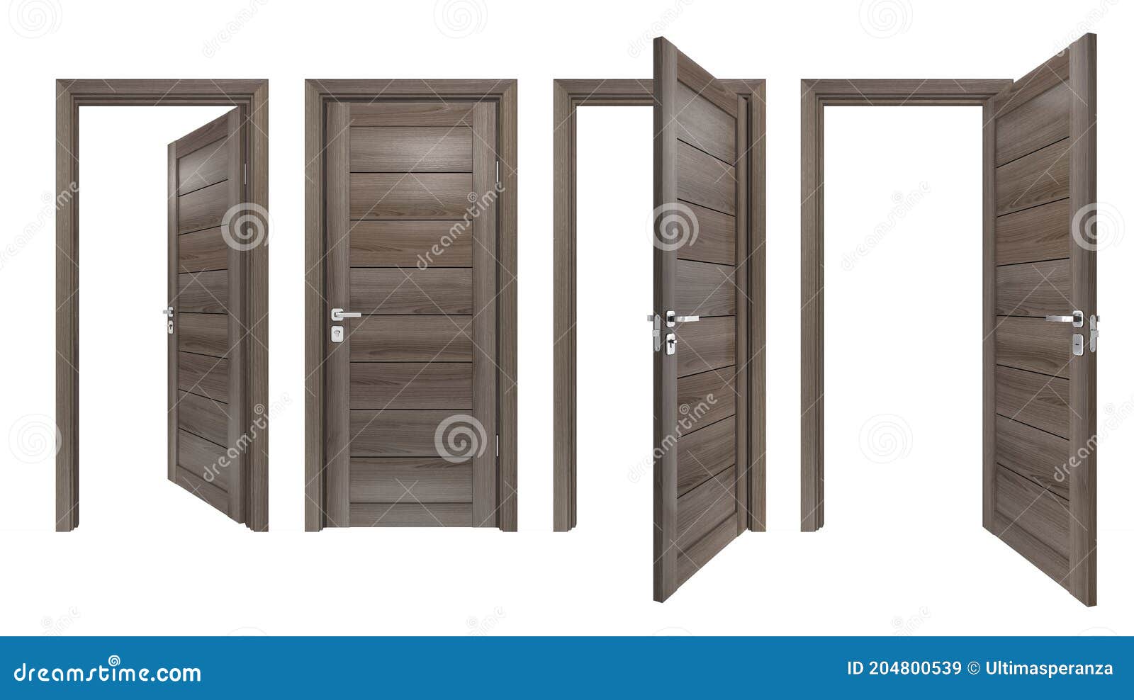 Set Of Modern, Solid Wood, Single, 3D Realistic Entrances. Front View ...