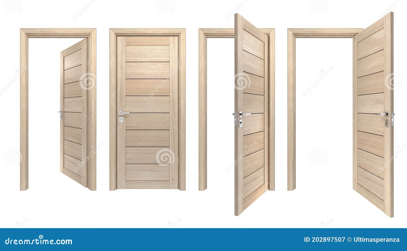 Set of Modern, Solid Wood, Single, 3D Realistic Entrances. Front View ...