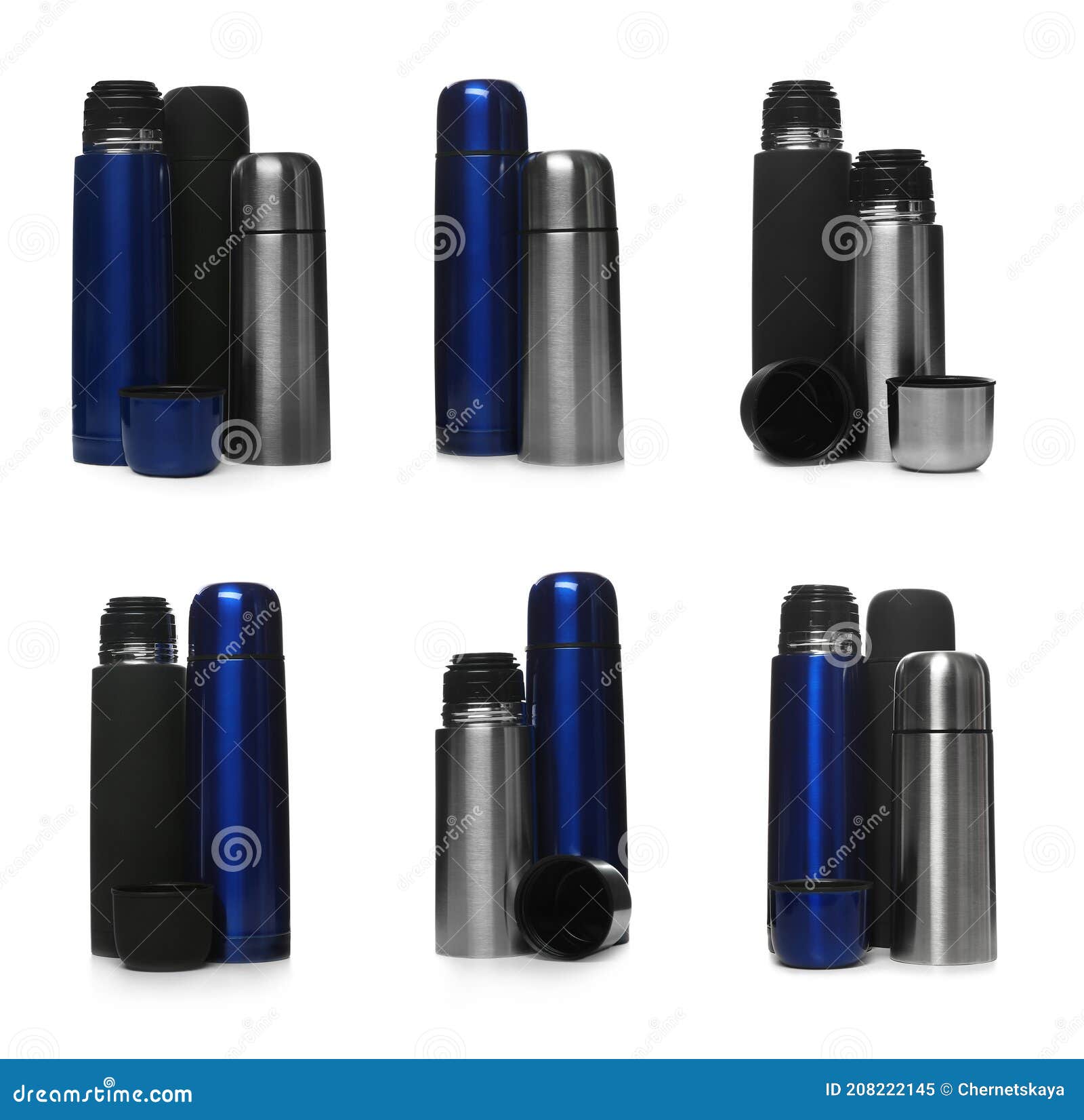 Set of Modern Thermoses Isolated on White Stock Image - Image of ...