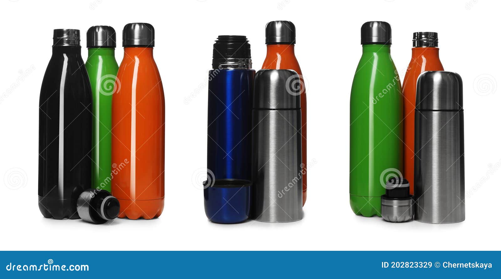 Set with Modern Thermoses Isolated on White. Banner Design Stock Image ...