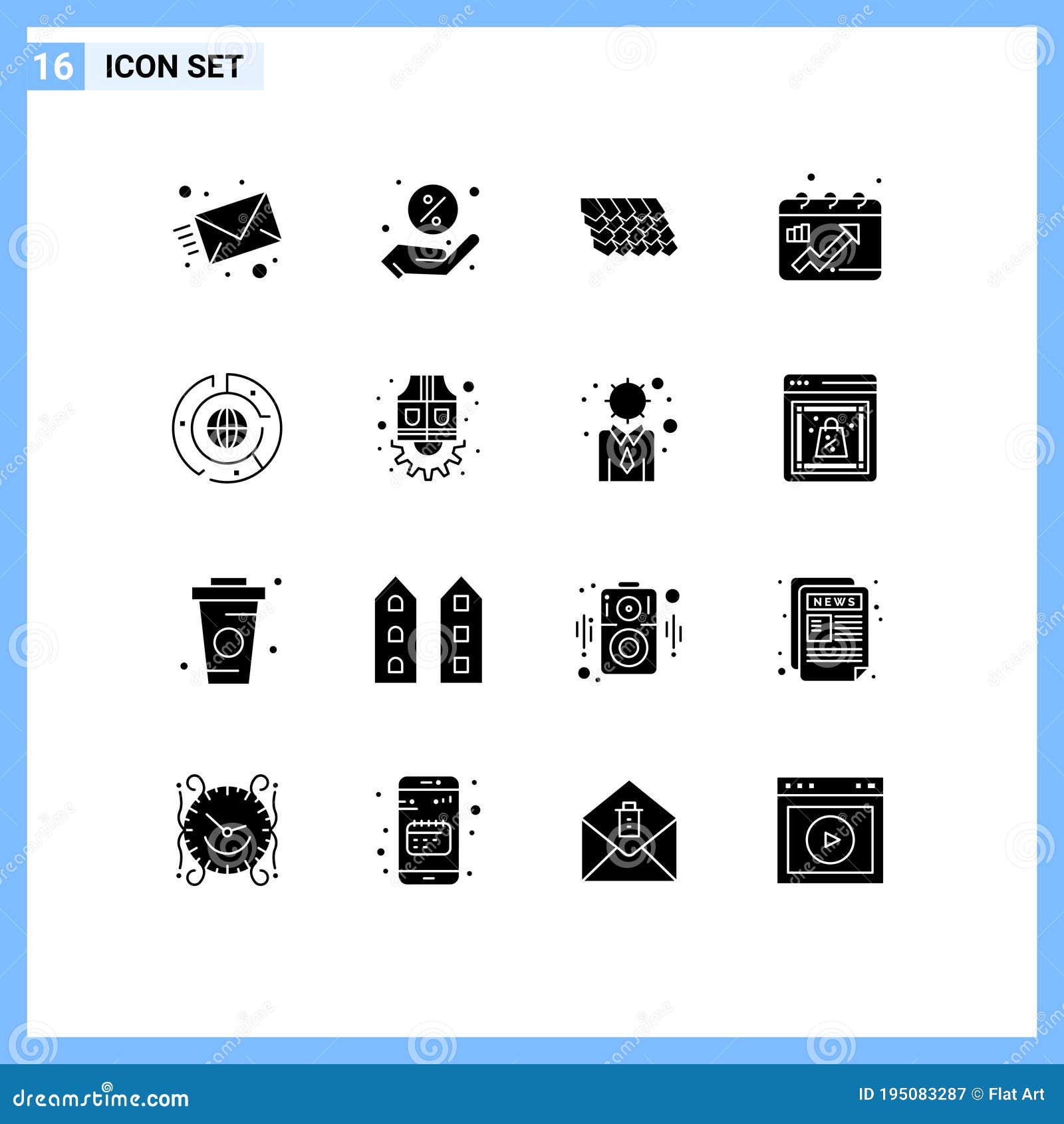 Pictogram Set of 16 Simple Solid Glyphs of Chart, Big, Tile, Graph ...