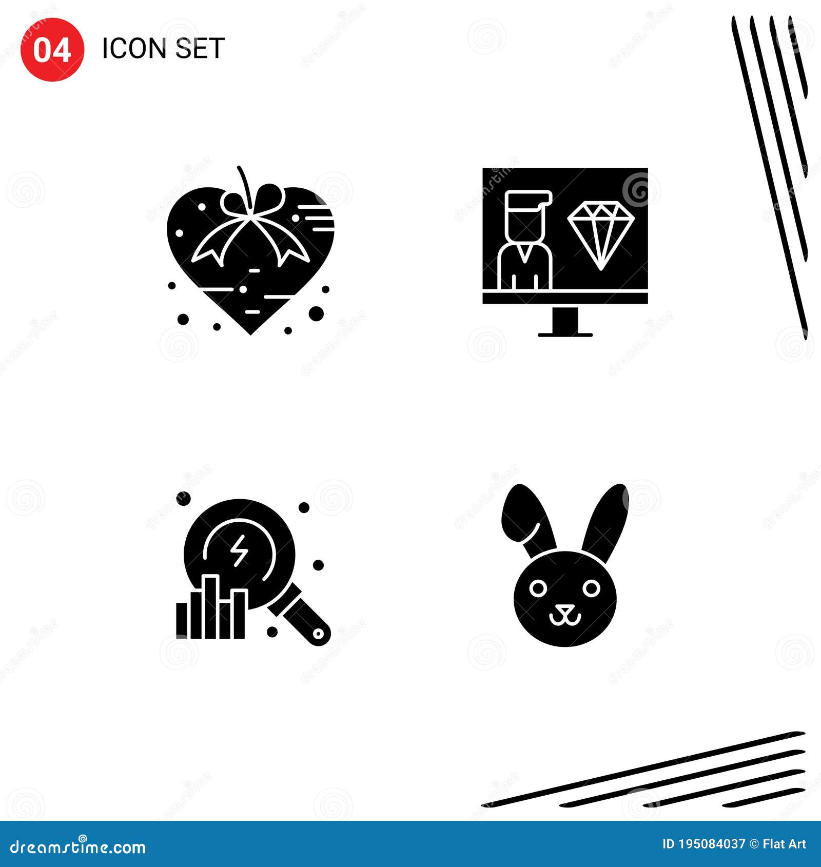 Pictogram Set of 4 Simple Solid Glyphs of Heart, Programming, Valentine ...