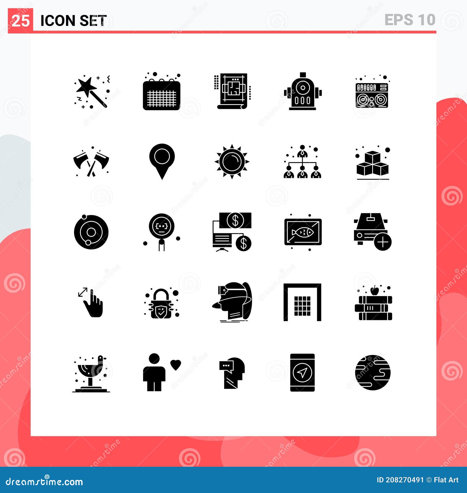 Set of 25 Modern UI Icons Symbols Signs for Midi, Hydrant, Note, Fire ...