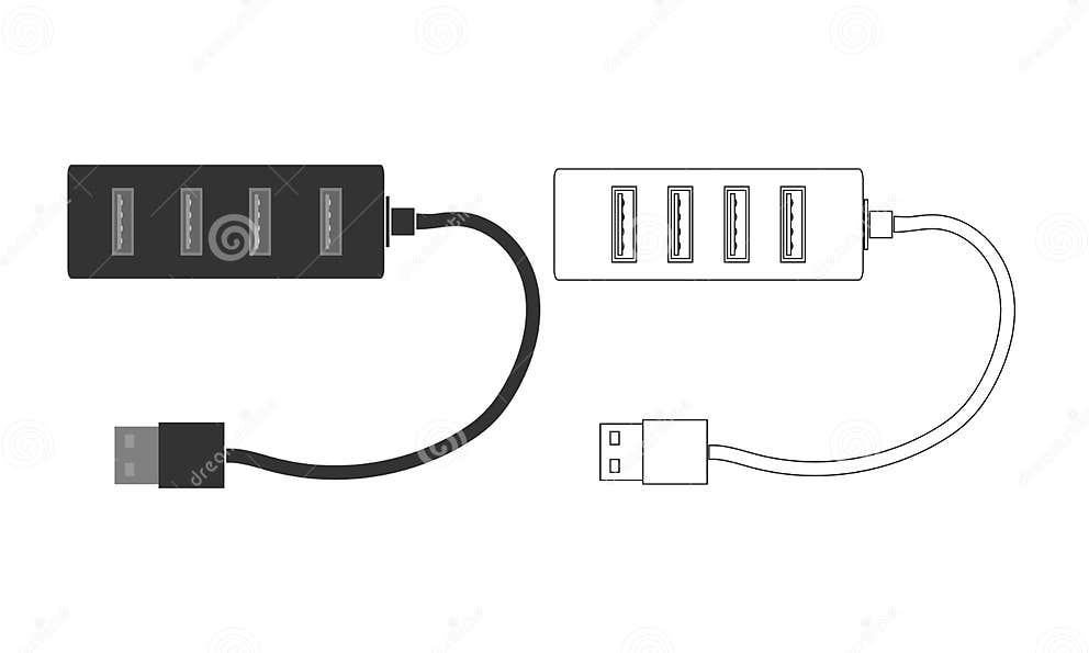 A Set of Modern USB Splitters with Ports and Cable. a Splitter for a ...