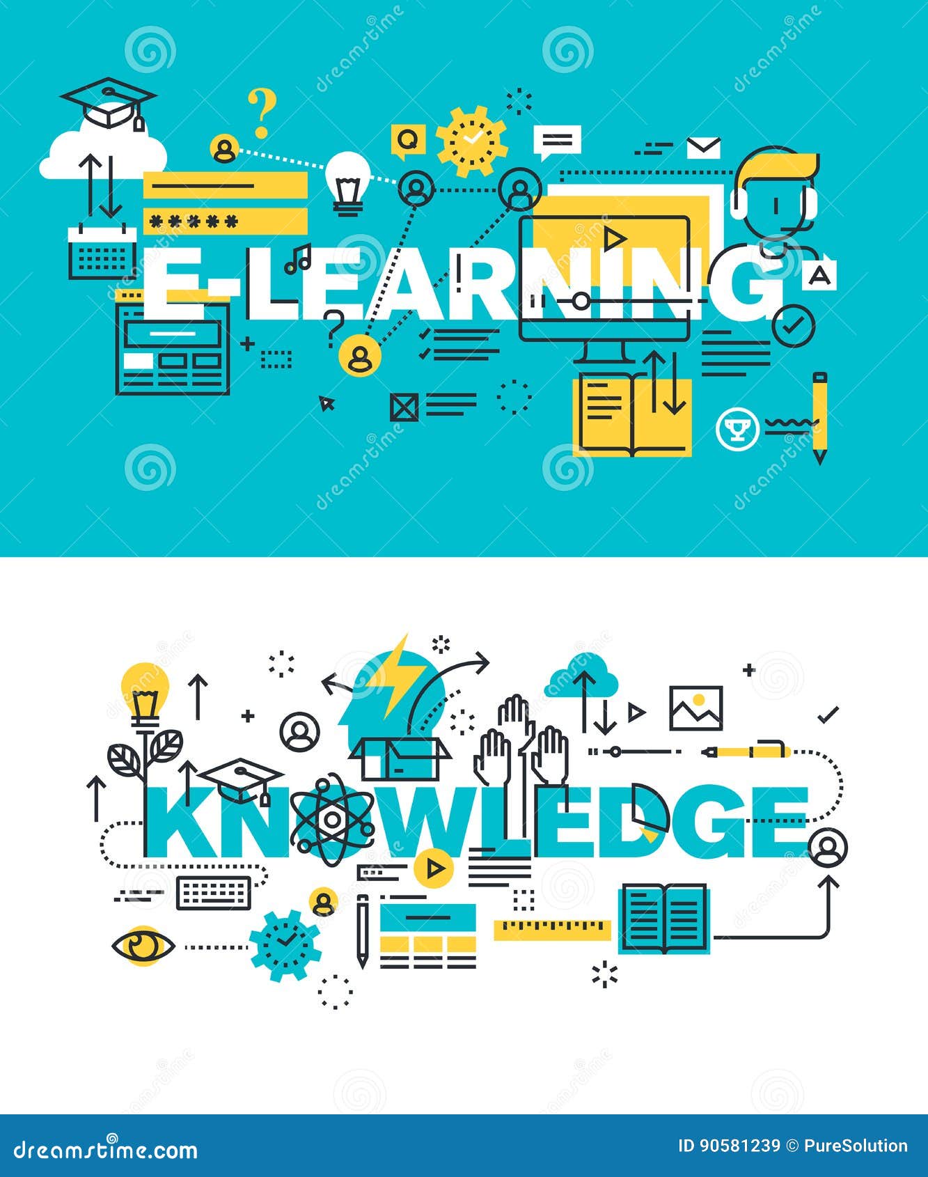 Set of Modern Vector Illustration Concepts of Words E-learning and ...