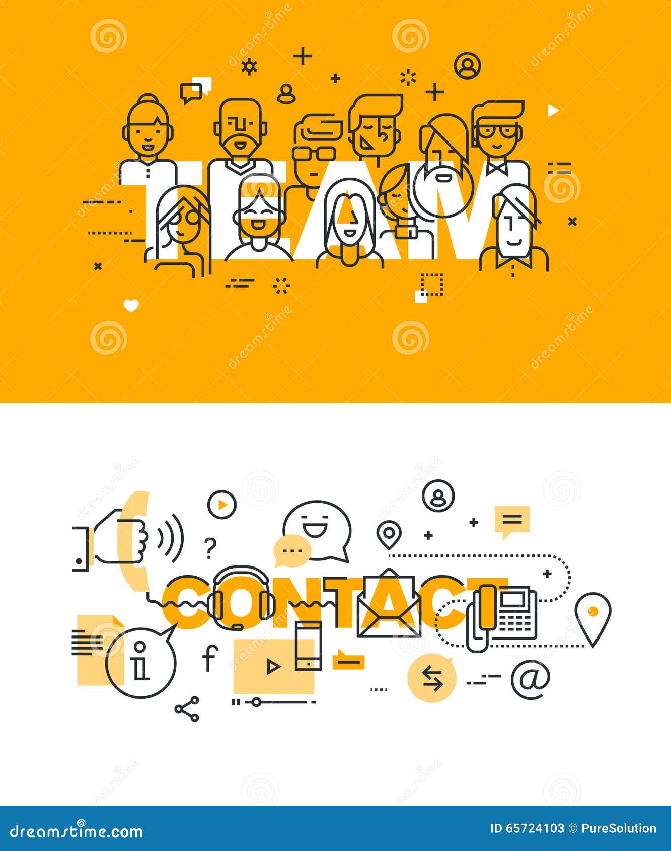 Set of Modern Vector Illustration Concepts of Words Team and Contact ...