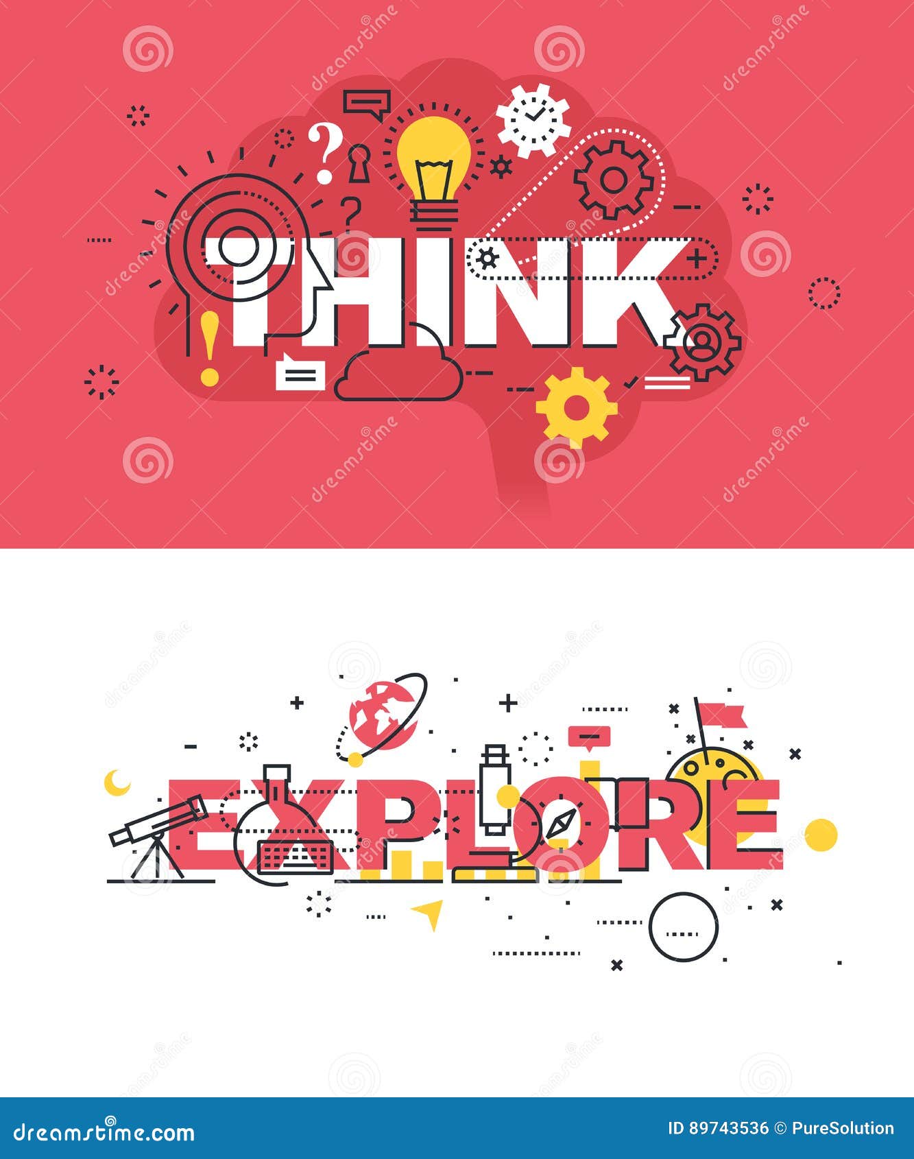 Set of Modern Vector Illustration Concepts of Words Think and Explore ...