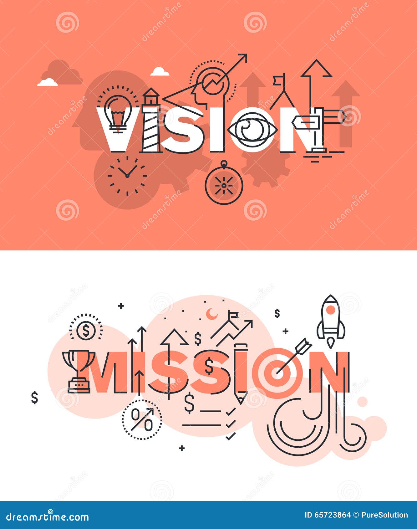 Set of Modern Vector Illustration Concepts of Words Vision and Mission ...