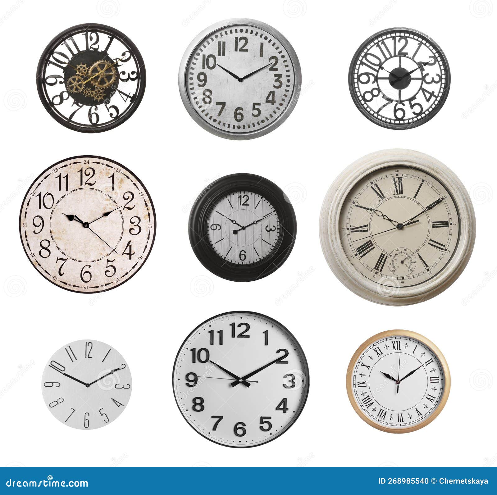 Set of Modern and Vintage Clocks on White Background Stock Photo ...
