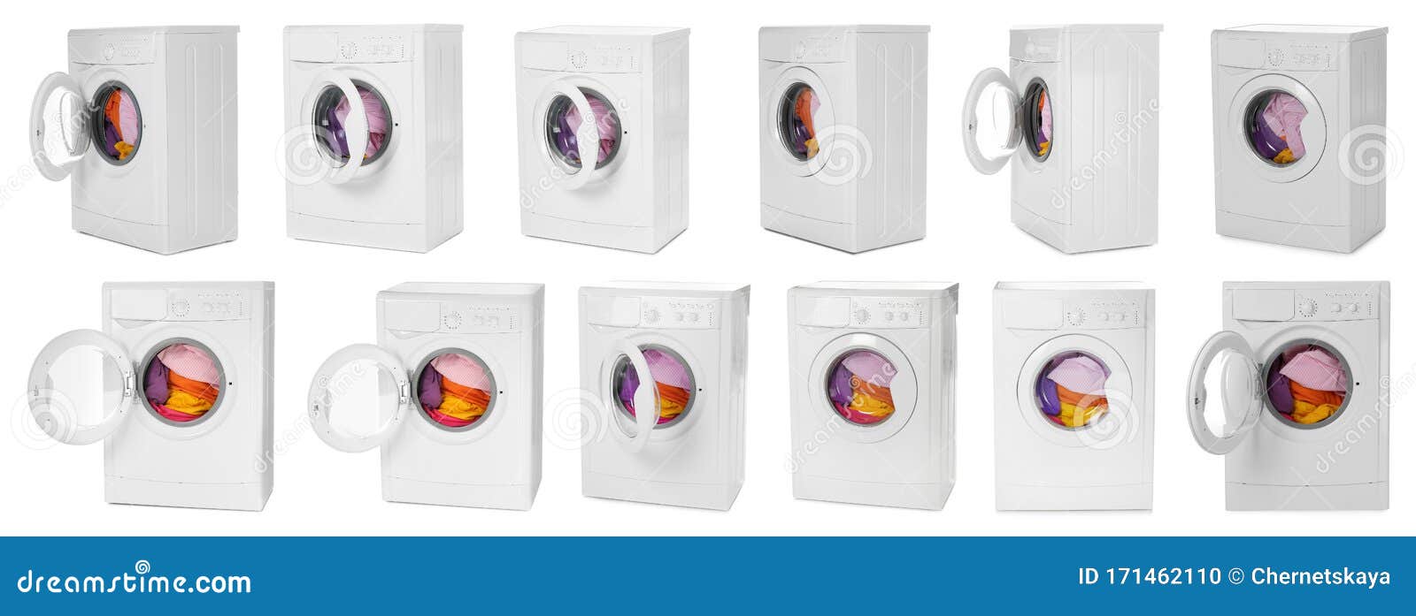 Set with Modern Washing Machines on White Background. Banner Design ...