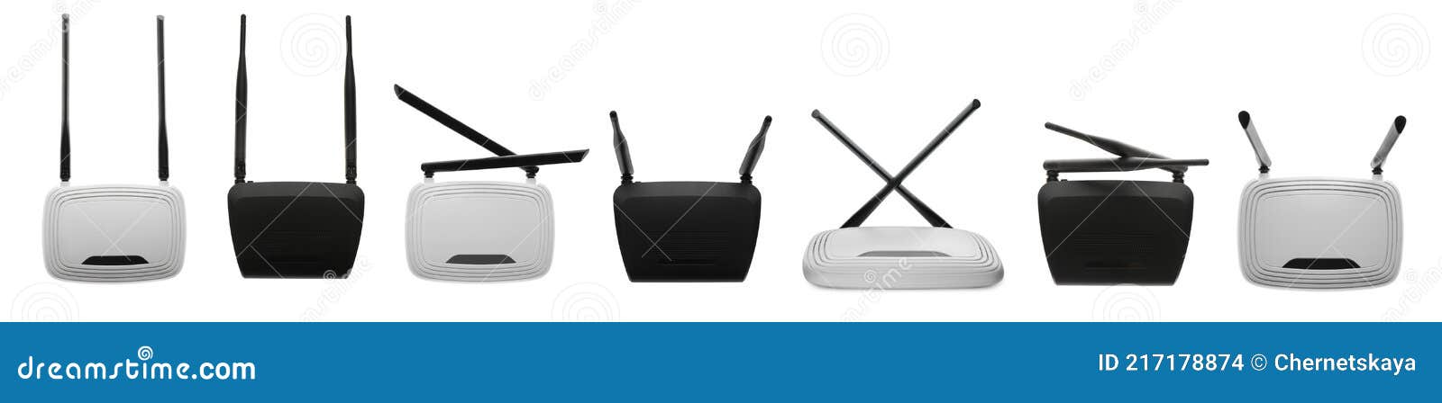 Set With Modern Wi-Fi Routers On White Background. Banner Design Stock ...