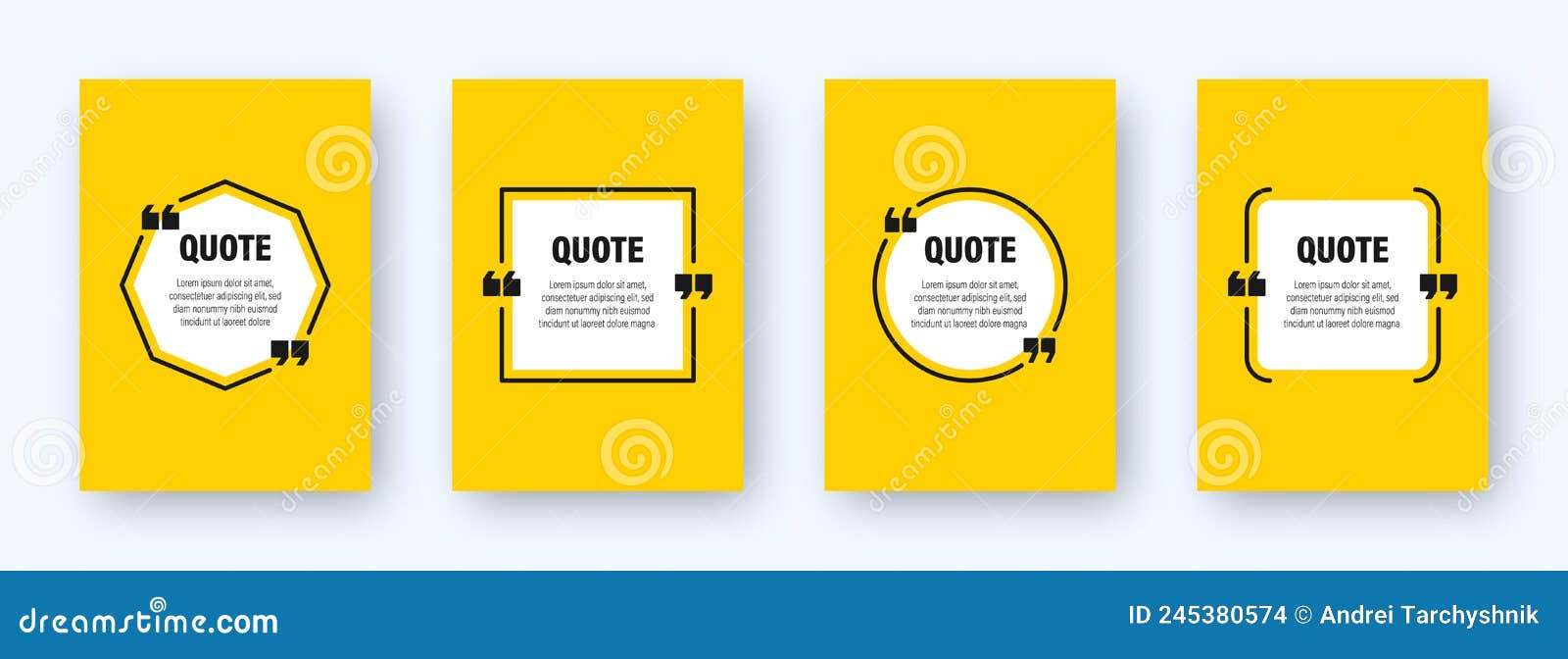 Set of Modern Yellow Banners with Quote Frames. Speech Bubbles with ...