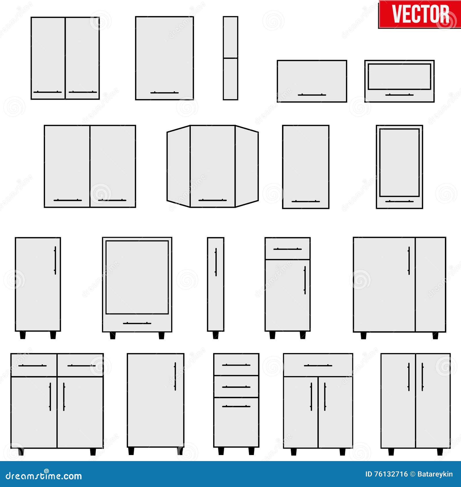 Set of Modular Kitchen Objects. Stock Vector - Illustration of cooking ...