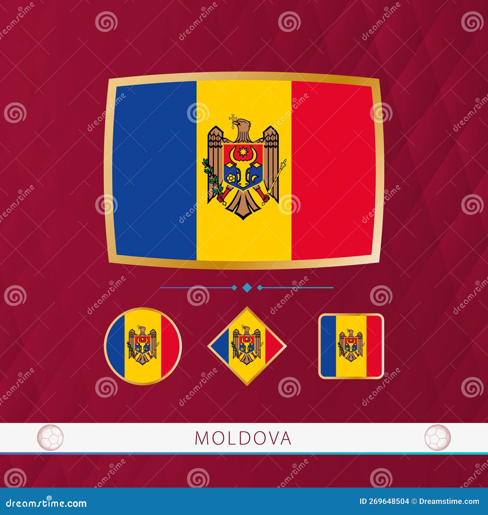 Set of Moldova Flags with Gold Frame for Use at Sporting Events on a ...