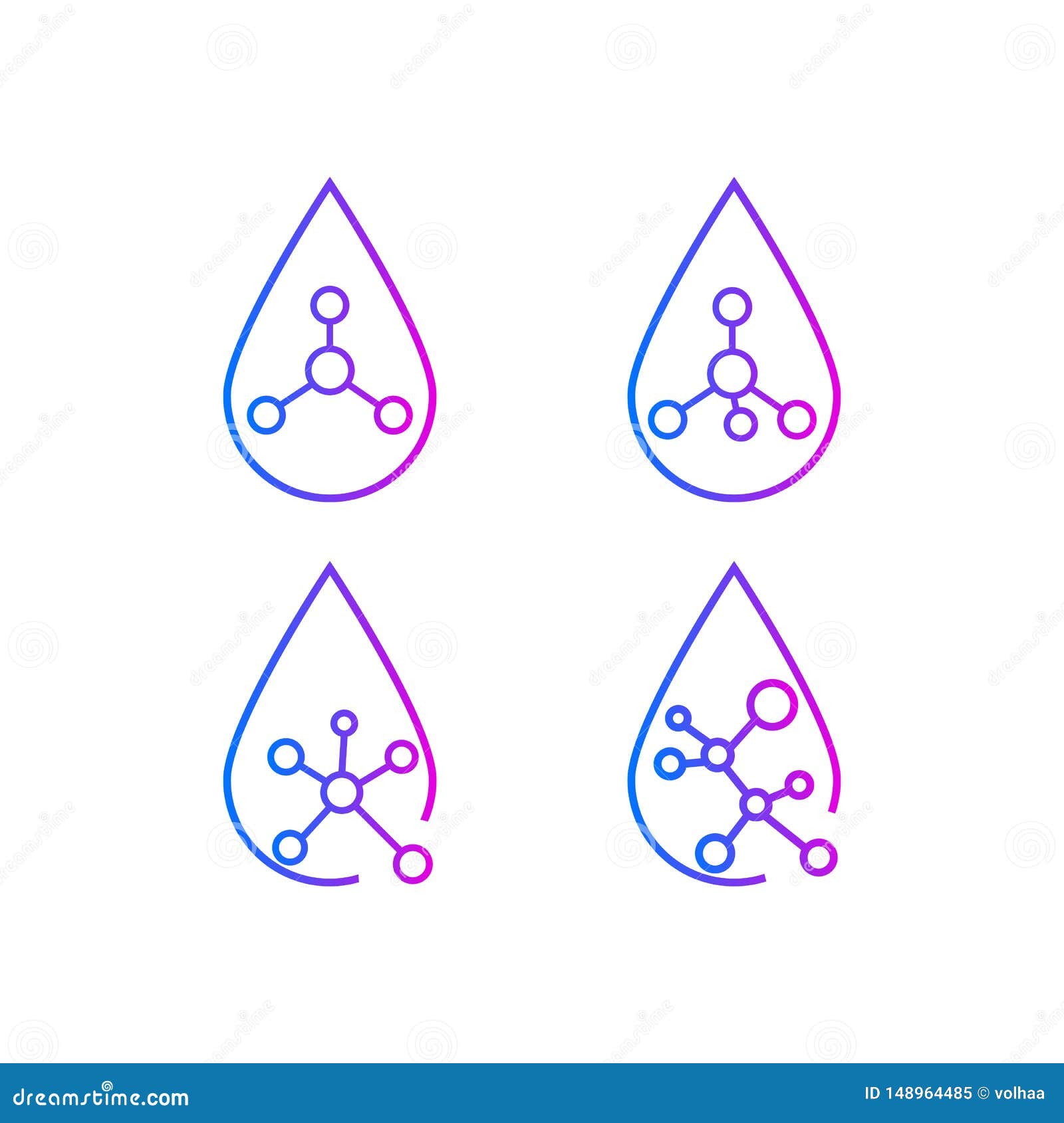 Set of Molecular Structures Inside Drops Stock Vector - Illustration of ...