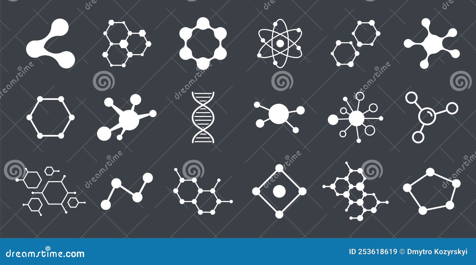 Set of Molecule Badge. Connected Hexagonal Molecule Badge. Molecular ...