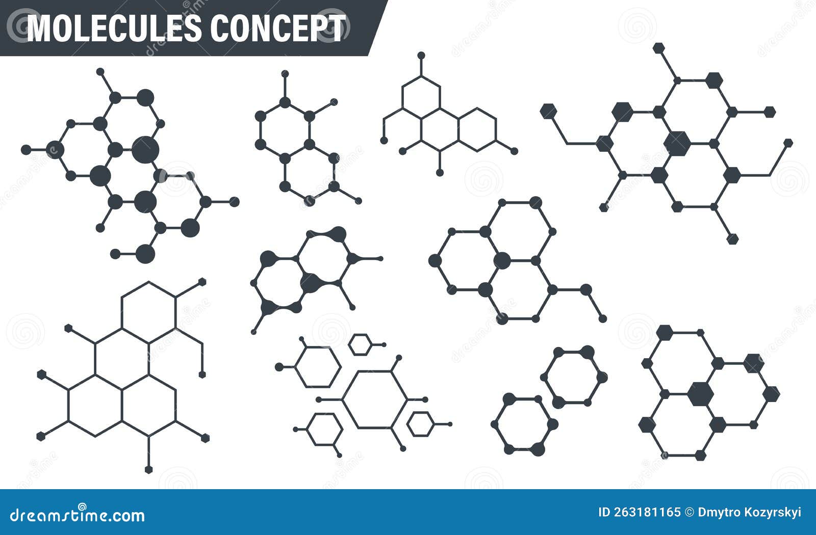 Set Of Molecule Badge. Connected Hexagonal Molecule Badge. Molecular ...